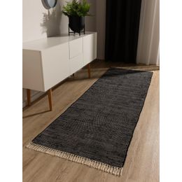 benuta Basic Kurzflor Teppich aus recyceltem Material Tom Schwarz 70x200 cm - Moderner Kurzflor-Teppich f&uuml;r Wohnzimmer