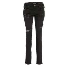 Cipo & Baxx Slim-fit-Jeans CIPO & BAXX "Jeans", Damen, Gr. 30, L&auml;nge 32, schwarz, 61% Baumwolle, 35% Polyester, 4% Elasthan, unifarben, Basic, slim fit lang, Jeans Slim-fit-Jeans, mit doppeltem Bund, WD228