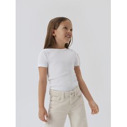 Kurzarmshirt name it "NKFNAKAL SS SLIM TOP NOOS", Jungen, Gr. 134/140, hellwei&szlig;, Jersey, Obermaterial: 95% Baumwolle, 5% Elasthan, unifarben, normal, Rundhals, Shirts, Baumwollmischung, Jersey, Kurzarm