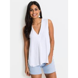 Shirttop Inspirationen, Damen, Gr. 38, wei&szlig;, 95% Polyester, 5% Elasthan, unifarben, V-Ausschnitt, Tops Shirttop