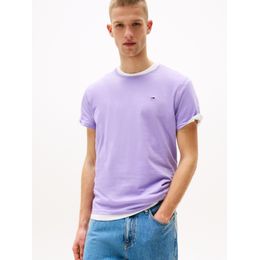 T-Shirt Tommy Jeans "TJM ESSENTIAL SOLID TEE", Herren, Gr. XL, lila (ophelia lila), Jersey, Obermaterial: 100% Baumwolle, Basic, slim fit normal, Rundhals, eingesetzt abgesteppte Kante, Shirts T-Shirt, mit Rundhalsausschnitt und dezenter Logo-Flag