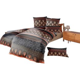 w&auml;schepur unisex Bettw&auml;sche anthrazit-papaya-bedruckt, Gr&ouml;&szlig;e 40x80/135x200 cm