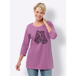 Longshirt Classic Basics "Longshirt", Damen, Gr. 40, lila (violett, schwarz), 100% Baumwolle, bedruckt, gemustert, Rundhals, Shirts Longshirt