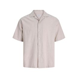 Jack & Jones Kurzarmhemd JACK & JONES "JJEBREEZE LINEN BLEND RESORT SHIRT SS SN", Herren, Gr. L, N-Gr, string, Web, Obermaterial: 70% Baumwolle, 30% Leinen, unifarben, normal, Hemden, mit Knopfleiste