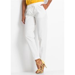 Leinenhose bonprix "Leinenhose", Damen, Gr. 48, N-Gr, wei&szlig;, Obermaterial: 55% Leinen, 45% Baumwolle, regular fit, Hosen, aus Leinen und Baumwolle, Regular Fit, mit elastischem Gummibund