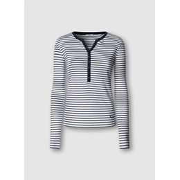 Langarmshirt Pepe Jeans "MEG", Damen, Gr. L, schwarz-wei&szlig; (dulwich blau), Feinripp, Obermaterial: 95% Baumwolle, 5% Elasthan, gestreift, figurbetont h&uuml;ftlang, Rundhals, Shirts Langarmshirt, mit Knopfleiste