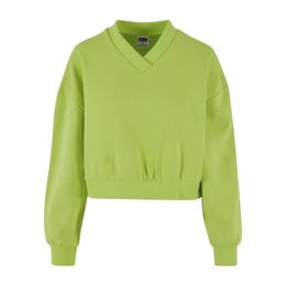 Sweater Urban Classics "Urban Classics Damen Ladies Cropped V-Neck", Damen, Gr. L, frozengelb, 80% Baumwolle, 20% Polyester, unifarben, Sweatshirts Sweater