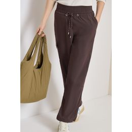 Stoffhose Cecil, Damen, Gr. L, L&auml;nge 30, macchiato braun, Stoff, 93% Nylon, 7% Elasthan, unifarben, loose fit lang, Hosen Stoffhose, Elastikbund mit Tunnelzug