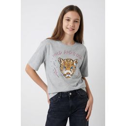 T-Shirt name it "NKFBENNA SS NREG TOP BOX PB", Jungen, Gr. 158/164, light grau melange, Jersey, Obermaterial: 100% Baumwolle, meliert, unifarben, normal normal, Rundhals, Shirts T-Shirt