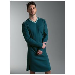 Pyjama TRIGEMA "TRIGEMA Nachthemd aus Biobaumwolle", Herren, Gr. M, saphir, Single Jersey, 100% Baumwolle (Bio-Baumwolle kbA), Basic, V-Ausschnitt, Homewear-Sets Pyjama