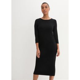 Shirtkleid bonprix, Damen, Gr. 44/46 (L), N-Gr, schwarz, Jersey, Obermaterial: 95% Viskose, 5% Elasthan, loose fit, Kleider Shirtkleid, f&uuml;r den Alltag, aus leicht flie&szlig;endem Material, mit 3/4-&Auml;rmeln