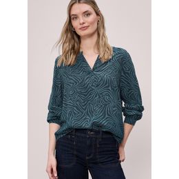 Langarmbluse Street One, Damen, Gr. 44, cool vintage gr&uuml;n, Stoff, 100% Viskose, gemustert, normal normal, Rundhals, B&uuml;ndchen, Blusen, aus softer Viskose