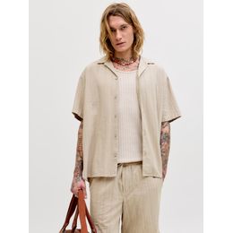 Jack & Jones Kurzarmhemd JACK & JONES "JJETYSON RESORT SHIRT SS SN", Herren, Gr. S, N-Gr, string, Web, Obermaterial: 100% Baumwolle, unifarben, normal, V-Ausschnitt, Hemden, mit Resort-Kragen