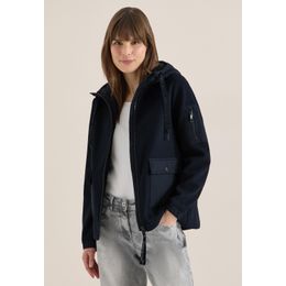 Fellimitatjacke Cecil, Damen, Gr. XL (44), blau navy, Stoff, 90% Polyester, 10% Viskose, unifarben, comfort fit normal, ohne Ausschnitt, B&uuml;ndchen, Jacken, mit Strukturmix