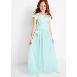 Chiffonkleid bonprix, M&auml;dchen, Gr. 134, N-Gr, pastellmint, Chiffon, Obermaterial: 100% Polyester. Futter: 100% Polyester, festlich, regular fit, Kleider Chiffonkleid, festliches Kleid, mit Spitzenoberteil, aus Chiffon, mit kurzem Arm