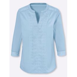Schlupfbluse Classic Basics, Damen, Gr. 42, blau (eisblau), 100% Polyester, unifarben, Rundhals, Blusen Schlupfbluse