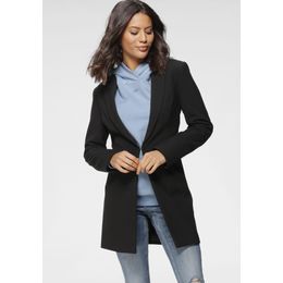 Longblazer Laura Scott, Damen, Gr. 34, schwarz, Web, Obermaterial: 63% Polyester, 33% Viskose, 4% Elasthan. Futter: 100% Polyester, figurbetont lang, 2-Naht-&Auml;rmel blind abgesteppte Kante, Blazer Longblazer, mit tiefen Reverskragen