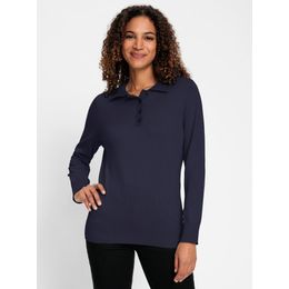 Polokragenpullover Casual Looks "Pullover", Damen, Gr. 38, blau (marine), 100% Baumwolle, unifarben, Pullover