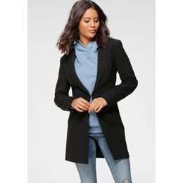 Longblazer Laura Scott, Damen, Gr. 44L, schwarz, Web, Obermaterial: 63% Polyester, 33% Viskose, 4% Elasthan. Futter: 100% Polyester, figurbetont lang, 2-Naht-&Auml;rmel blind abgesteppte Kante, Blazer Longblazer, mit tiefen Reverskragen
