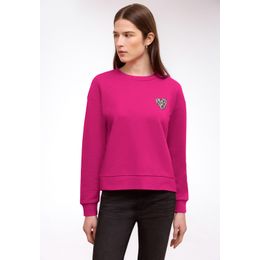 Sweatshirt STREET ONE STUDIO, Damen, Gr. 44, ultra pink, Sweatware, 60% Baumwolle, 40% Polyester, unifarben mit Farbeinsatz, normal, Rundhals, Rippb&uuml;ndchen, Sweatshirts Sweatshirt, Feinstrick