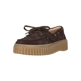 Schn&uuml;rschuh Clarks "Torhill Boat", Damen, Gr. 42, dunkelbraun, schwarz, Leder, Schuhe Schn&uuml;rschuh, mit gerippter Laufsohle