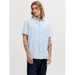 Jack & Jones Kurzarmhemd JACK & JONES "JJESUMMER LINEN BLEND SHIRT S/S SN", Herren, Gr. XL, N-Gr, celestial blau, Web, Obermaterial: 70% Baumwolle, 30% Leinen, unifarben, normal normal, Hemden, Baumwolle mit Leinen, regular fit
