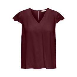 Kurzarmbluse Only "ONLELVA-VIA S/S DETAIL TOP WVN CS FR", Damen, Gr. S, port royale, Web, Obermaterial: 100% Viskose, unifarben, normal, V-Ausschnitt, Blusen, Viskose, Spitze