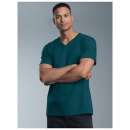 T-Shirt TRIGEMA "TRIGEMA T Shirt aus Biobaumwolle mit V-Ausschnitt", Herren, Gr. M, saphir, Single Jersey, 100% Baumwolle (Bio-Baumwolle kbA), Basic, lang, V-Ausschnitt, Shirts T-Shirt