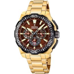 Festina Herren-Armbanduhr Chronograph Goldfarben/Braun | Gr.: onesize