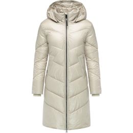 Wintermantel Ragwear "Rebelka Shiny", Damen, Gr. S (36), bone, Obermaterial: 100% Polyester; Innenfutter: 100% Polyester; Wattierung: 100% Polyester, figurumspielend knieumspielend, hoch geschlossener Ausschnitt, &Auml;rmel ohne &Auml;rmelschlitz normaler Saum, M&auml;ntel Wintermantel, Gl&auml;nzender Winter Steppmantel mit Kapuze