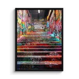 MuchoWow Poster mit Leiste Bunte Treppe | Gr.: 20 x 30 cm