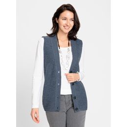 Strickweste Inspirationen, Damen, Gr. 50, blau (rauchblau), 86% Polyacryl, 14% Wolle, unifarben, Westen Strickweste