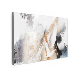 OnlyWow Leinwand Bilder Abstrakte Kunst wei&szlig; gold | Gr.: 30 x 20 cm