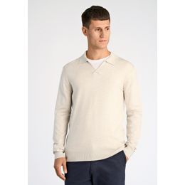 Strickpullover LINDBERGH "Strickpullover Slim Fit", Herren, Gr. L, sanftes wei&szlig; mel, Obermaterial: 80% Viskose, 20% Nylon, V-Ausschnitt, Pullover Strickpullover
