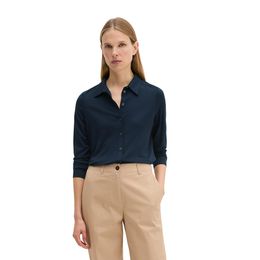 Marc O'Polo Blusenshirt MARC O'POLO "aus LENZING&trade; ECOVERO&trade;", Damen, Gr. M, blau (maniac midnight), Obermaterial: 94% Viskose, 6% Elasthan, unifarben, regular fit, B&uuml;ndchen, Shirts Blusenshirt