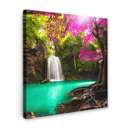 OnlyWow Leinwand Bilder Magischer Wasserfall | Gr.: 90 x 90 cm
