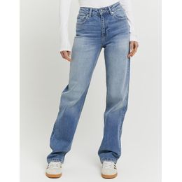 High-waist-Jeans Tally Weijl "SPADEPEPPER", Damen, Gr. 34, N-Gr, denim blau, ehlm4, Denim/Jeans, Obermaterial: 69% Baumwolle, 30% Lyocell, 1% Elasthan, Abriebeffekte, straight fit lang, Jeans High-Waist-Jeans, Baumwollmischung, High-Waist mit geradem Beinverlauf
