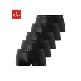 H.I.S. Hipster H.I.S, Herren, Gr. M, 5 Stk., schwarz, Jersey, Obermaterial: 95% Baumwolle, 5% Elasthan, unifarben, k&ouml;rpernah, Unterhosen, knapp sitzende Boxershorts am Webbund mit Logoschriftzug mit 3D Effekt