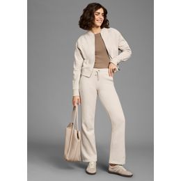 Freizeitanzug OCEAN SPORTSWEAR, Damen, Gr. 40, beige, angeraute Sweatware, Obermaterial: 60% Baumwolle, 40% Polyester. B&uuml;ndchen: 95% Baumwolle, 5% Elasthan. Kragen: 95% Baumwolle, 5% Elasthan, unifarben, Sportanz&uuml;ge Freizeitanzug, aus angerauter Sweatware, mit Elasthan in B&uuml;ndchen und Kragen