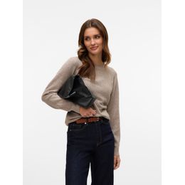 V&eacute;ro Moda Rundhalspullover VERO MODA "VMDOFFY LS O-NECK BLOUSE GA NOOS", Damen, Gr. XS, grau (moon rock melange), Strick, Obermaterial: 94% Polyester, 3% Elasthan, 3% Nylon, meliert, regular fit normal, Rundhals, Rippb&uuml;ndchen, Pullover Rundhalspullover, Materialmix, regular fit