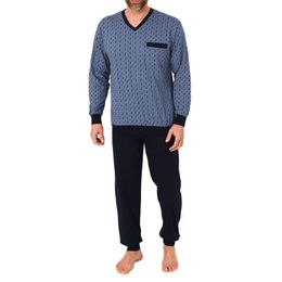 Normann Langarm Schlafanzug Pyjama B&uuml;ndchen Minimal-Print in blau | Gr.: 48