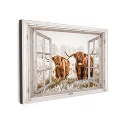 OnlyWow Leinwand Bilder Schottische Hochlandrinder | Gr.: 30 x 20 cm
