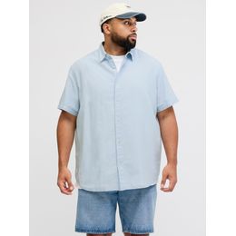 Jack & Jones PlusSize Kurzarmhemd "JJEBREEZE LINEN BLEND SHIRT S/S SN PLS", Herren, Gr. 5XL, N-Gr, celestial blau, Web, Obermaterial: 70% Baumwolle, 30% Leinen, JACK & JONES PLUSSIZE, unifarben, normal, Hemden, mit Leinen, regular fit