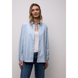 Langarmbluse Street One, Damen, Gr. 44, original blau, Web, 100% Baumwolle, gestreift, klassisch normal, V-Ausschnitt, B&uuml;ndchen, Blusen, aus reiner Baumwolle