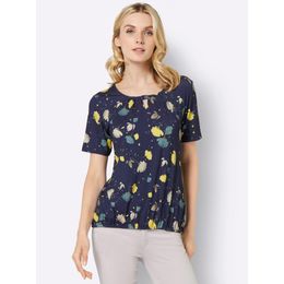 Rundhalsshirt Ambria "Shirt", Damen, Gr. 36, bunt (nachtblau, limone, bedruckt), 92% Viskose, 8% Elasthan, gemustert, Rundhals, Shirts Rundhalsshirt