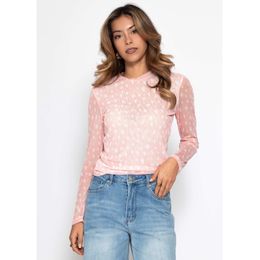SASSYCLASSY Getupftes Mesh Shirt mit Rundhals in Rosa | Gr.: M