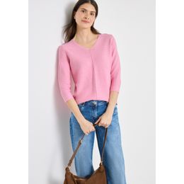 Strickpullover Cecil, Damen, Gr. XXL (46), flamingo rose, Strick, Obermaterial: 60% Baumwolle, 40% Viskose, unifarben, l&auml;ssig geschnitten h&uuml;ftbedeckend, V-Ausschnitt, abgesteppte Kante, Pullover Strickpullover, 3/4-Arm mit Viskose