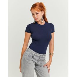 Kurzarmbody Tally Weijl "SBOCOCOSYT", Damen, Gr. S, N-Gr, nuit, Jersey, Obermaterial: 100% Baumwolle, unifarben, figurbetont, Rundhals, Bodys, Baumwollmischung, Basic, eng anliegend