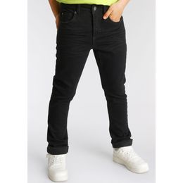 Stretch-Hose Arizona "Basic Jeans f&uuml;r Jungen", Jungen, Gr. 146, N-Gr, schwarz, Denim/Jeans, Obermaterial: 98% Baumwolle, 2% Elasthan, used, regular fit lang, Hosen, regular fit mit schmalem Bein