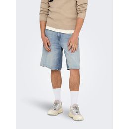 Only & Sons Shorts ONLY & SONS "ONSCARL BALL WB 2957 TAI", Herren, Gr. L, N-Gr, light blau denim, Denim/Jeans, Obermaterial: 100% Baumwolle, Abriebeffekte, relaxed fit kniebedeckend, Hosen Shorts